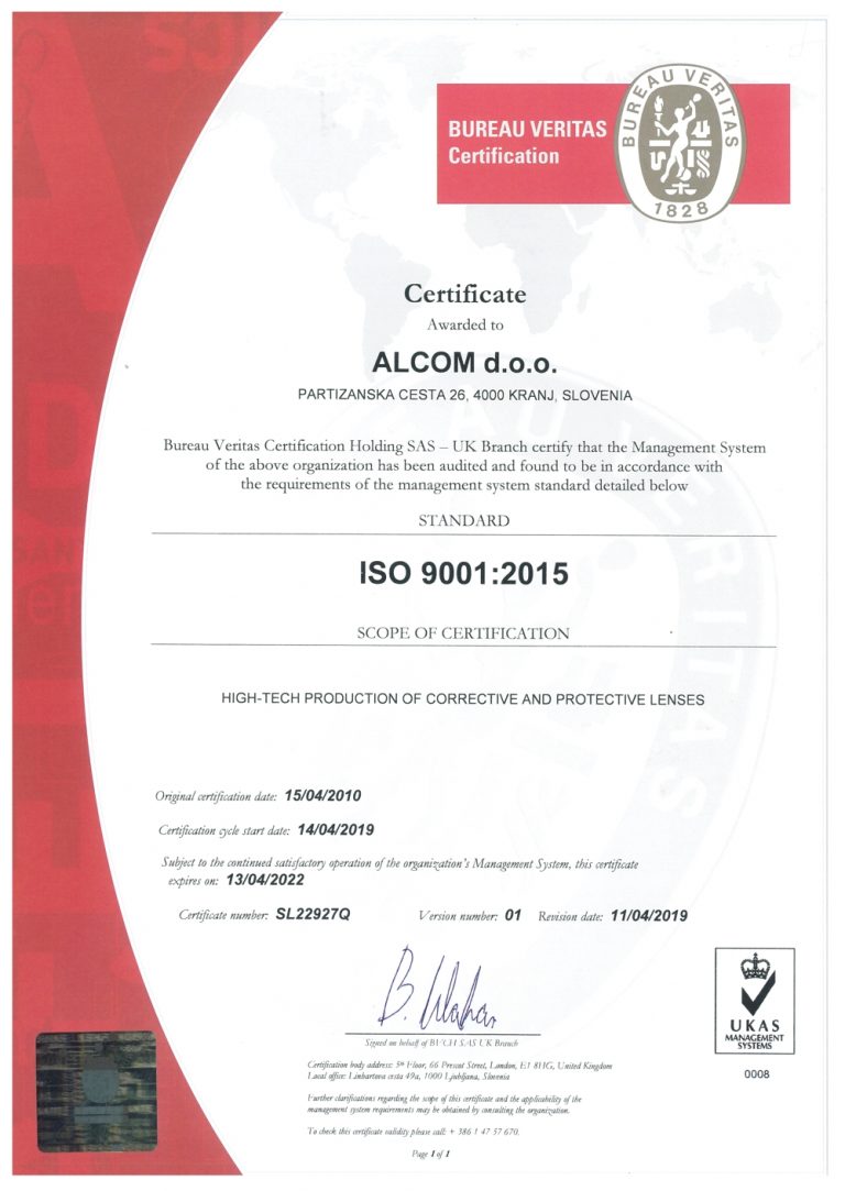 ISO 9001 certification - Alcom